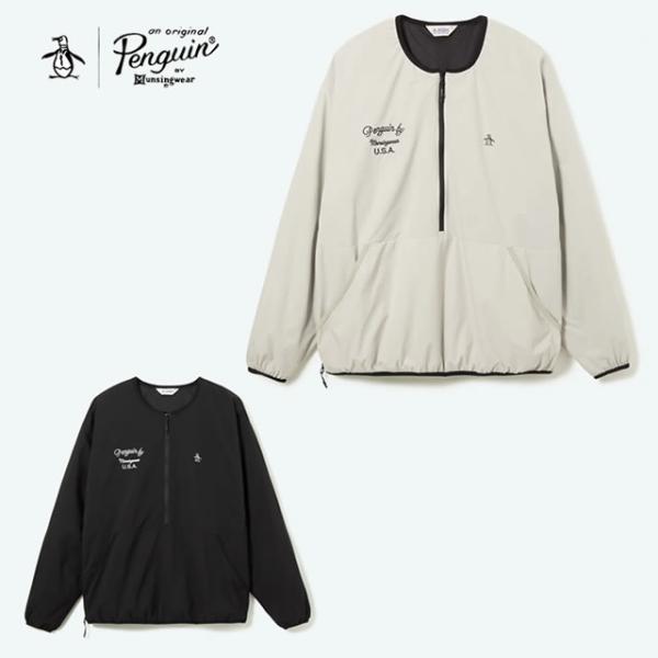 即納Penguin by Munsingwear ペンギン バイ マンシングウェア 4WAY STRETCH BRUSHED MESH LINING PULLOVER ライニング プルオーバー  BEIGE BLACK 正規取扱店