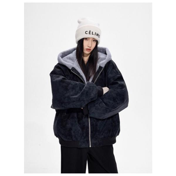 アメリカンスタイル マウンテンイーグル コットンパッド入り ジャケット 男女兼用 冬 トレンドボアブルゾン リバーシブル ボアジャケット ボアコート フード付き