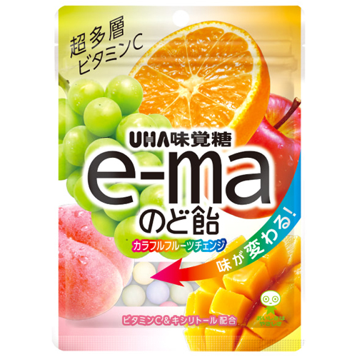 味覚糖　e-maのど飴 袋 カラフルフルーツチェンジ 50g×72個 ユーハ味覚糖/のどあめ/キャンディ/キャンデー/ビタミンC