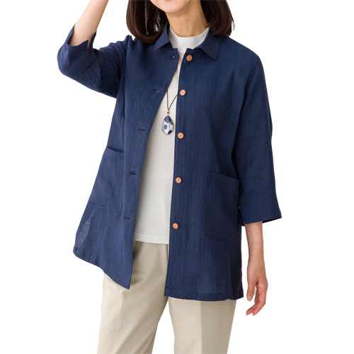 ブラウス 日本製 近江麻ブラウスジャケット ネイビー ジャケット シャツ ブラウス レディース 婦人服 ミセス シニア 女性 紺色 リネン 麻素材 シニアファッション 50代 60代 70代 80代 母の日 お母さん　fuji　p24118