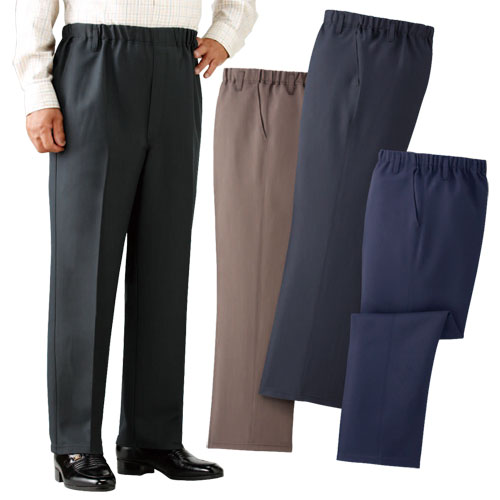 スラックス イージーパンツ メンズ シニア 日本製 お手入れ簡単楽々パンツ 3色組 ボトムス 選べる股下丈 紳士服 ズボン ブラウン グレー ネイビー ウエストゴム ファッション 50代 60代 70代 80代 父の日 お父さん 裾上げ済み ギフト 春夏秋冬　sai　p16967　p27084
