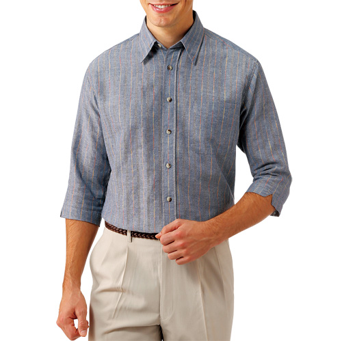 カジュアルシャツ メンズ 春夏 ハンティントン・クラブ 麻混ストライプ7分袖シャツ（3色組） 紳士服 シニア 男性 ネイビー ベージュ グレー 紺色 薄茶色 灰色 シニアファッション 40代 50代 60代 70代 80代 父の日 お父さん シンプル 縞模様 春物 夏物　fri　p18502　p25765