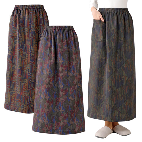 ロングスカート レディース シニア 秋冬 日本製 裏起毛プリントロングスカート（3色組） スカート 婦人服 ミセス ボトムス 裏起毛スカート あったかい 防寒 部屋着 プリント柄 ロング丈 暖かい シニアファッション 50代 60代 70代 80代 母の日 お母さん ギフト　natu　p19024