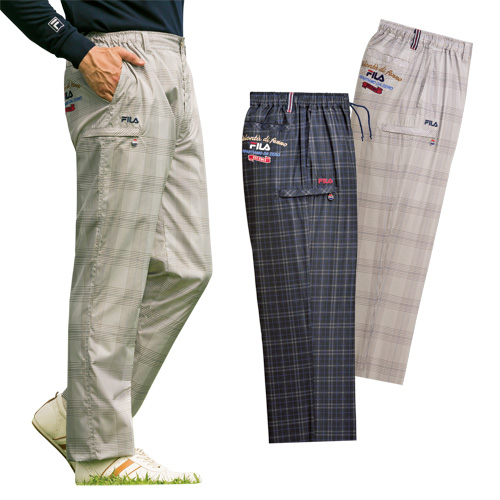 カーゴパンツ メンズ シニア フィラ チェック柄裏メッシュカーゴパンツ 2色組 選べる股下丈 ズボン 紳士服 男性 はっ水加工 撥水 裏メッシュ素材 黒 ベージュ ブラック シニアファッション 50代 60代 70代 80代 裾上げ済み 父の日 お父さん 誕生日 プレゼント　fri　p19315