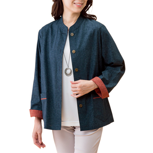 ジャケット 日本製 遠州染め ジャケット ネイビー アウター レディース 婦人服 ミセス シニア 紺色 和風 和柄 染物 オシャレ シニアファッション 50代 60代 70代 80代 母の日 お母さん　fri　p19373