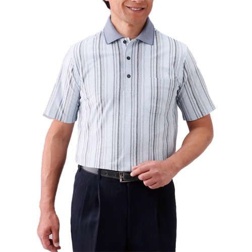 ポロシャツ 半袖 メンズ シニア 春夏 日本製 杢調ストライプ柄半袖ポロシャツ 2色組 半袖シャツ 紳士服 カジュアルシャツ ワインレッド系 ブルー系 サマーシャツ シニアファッション 40代 50代 60代 70代 80代 父の日 お父さん 春物 夏物 ギフト プレゼント　p20029