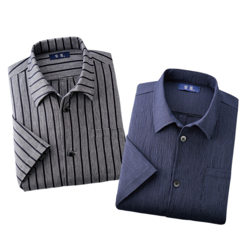 春夏 日本製 綿100％ 紳士亀田縞ちぢみ織7分袖シャツ（全2色） カジュアルシャツ コットン100％ メンズ 紳士服 シニア グレー シニアファッション 50代 60代 70代 80代 父の日 お父さん　natu　p20068