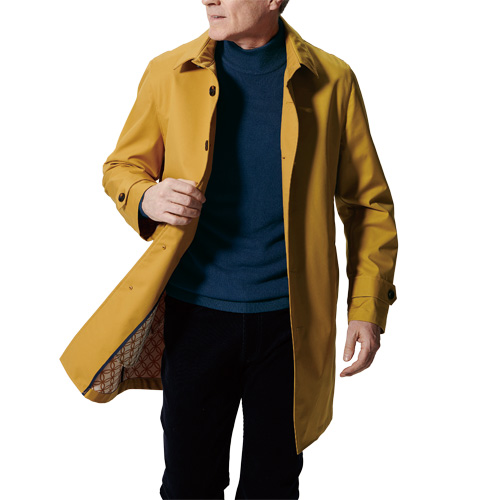 秋冬 洗練 ステンカラーコート（全2色） アウター ハーフコート メンズ 紳士服 シニア マスタードイエロー ネイビー 黄色 紺色 シニアファッション 50代 60代 70代 80代 父の日 お父さん　fri　p20240　p23509
