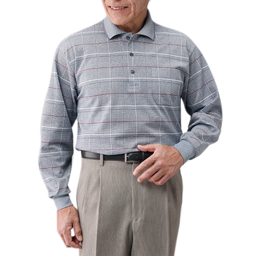 ポロシャツ 春夏 日本製 格子柄長袖ポロシャツ（2色組） 長袖シャツ メンズ 紳士服 シニア 男性 カジュアルシャツ チェック柄 シニアファッション 50代 60代 70代 80代 父の日 お父さん　natu　p21266　p27386