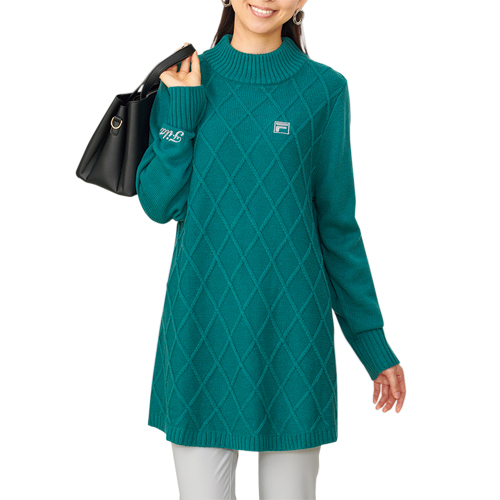 セーター チュニック レディース シニア 秋冬 フィラ ダイヤ柄ニットチュニック 2色組 ハイネック チュニックセーター FILA 婦人服 ミセス 女性 グレー グリーン 灰色 緑 かわいい 50代 60代 70代 80代 母の日 お母さん 秋物 冬物　fri　p22019　p23484　p26407　p28301