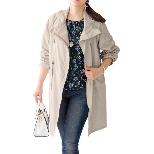 春夏 花粉対策 スプリングコート ライトベージュ アウター 上着 レディース 婦人服 ミセス シニア 女性 コート シンプル 上品 シニアファッション 50代 60代 70代 80代 母の日 お母さん　fuji　p22520