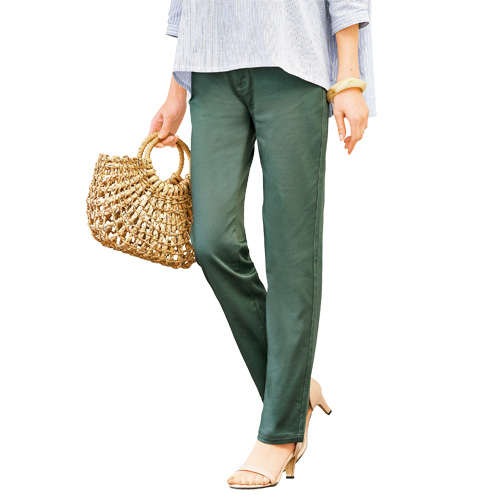 高機能！夏にぴったり綿サテンパンツ 3色組 選べる股下丈 ストレッチ 長ズボン レディース 婦人服 ミセス シニア 女性 ブラック グリーン グレー 黒 緑 灰色 40代 50代 60代 70代 80代 母の日 お母さん ストレッチ シンプル カラーパンツ サマーパンツ　fri　p22593　p25560