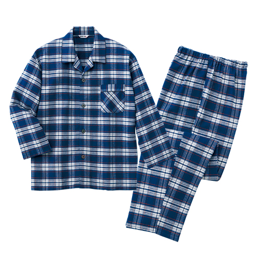 前開き メンズ 秋冬 日本製 熟成綿 暖か裏起毛パジャマ 2色組 ルームウェア チェック柄 ネイビー カーキ 紳士服 シニア 男性 シニアファッション 40代 50代 60代 70代 80代 父の日 お父さん 格子柄 寝間着 寝巻き 胸ポケット 暖かい あったかい 介護 入院　fri　p23604