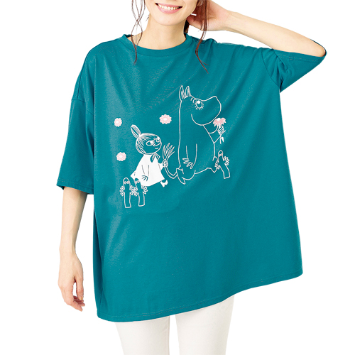 ムーミン BIGシルエットプルオーバー 3色組 クルーネック Tシャツ レディース 婦人服 ミセス シニア 女性 パープル ベージュ ブルーグリーン オーバーサイズ 大き目 半袖 五分袖 キャラクター 北欧 ファッション 60代 70代 80代 母の日 お母さん 春夏　fri　p24141　p27220