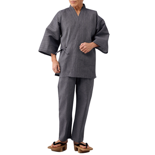 綿100％しじら織り作務衣 2色組 作務衣 上下セット 作業服 メンズ 紳士服 シニア 男性 ネイビー ブラック 縦縞 縞柄 和風 和装 部屋着 ホームウェア ルームウェア 作業着 40代 50代 60代 70代 80代 父の日 お父さん 春夏　sai　p24200　p27155