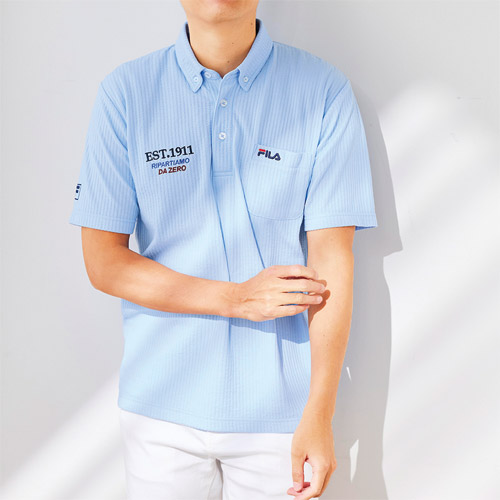 ポロシャツ ボタンダウン 半袖 メンズ 春夏 フィラ カットサッカーポロシャツ 2色組 紳士服 シニア 男性 ブルー グリーン サッカー素材 サッカー生地 青 緑 パステル シンプル 無地 FILA ロゴ ファッション 40代 50代 60代 70代 80代 父の日 お父さん　fri　p24490　p25806