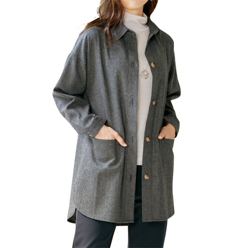 ツイードシャツジャケット チャコールグレー系 ジャケット ツイードジャケット グレー レディース 婦人服 ミセス シニア 女性 上着 アウター ポケット付き ゆったり 体型カバー 無地 シンプル かっこいい 40代 50代 60代 70代 80代 母の日 お母さん 秋冬　nss　p24693