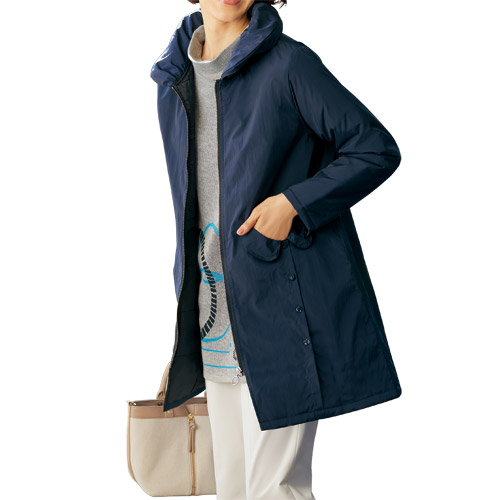 中綿ジャケット コート レディース ネイビー 襟風デザインポケット中わたコート 婦人服 ミセス シニア 女性 紺色 オシャレ 無地 シンプル アウター 中わた シニアファッション 40代 50代 60代 70代 80代 母の日 お母さん 秋物 冬物 秋冬　nss　p25013