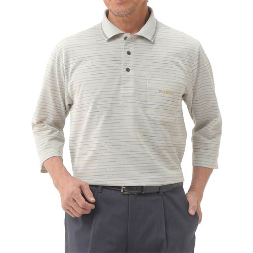 ポロシャツ 七分袖 メンズ ブルー ネイビー ベージュ ジャカードボーダー 7分袖 ポロシャツ 3色組 紳士服 シニア 男性 青 紺色 薄茶色 カジュアルシャツ 縞模様 横縞 シンプル シニアファッション 40代 50代 60代 70代 80代 父の日 お父さん 春夏 春物 夏物　how　p25732