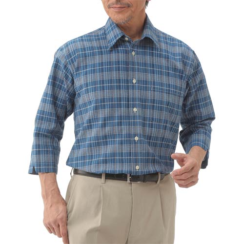 カジュアルシャツ 七分袖 ネイビー ベージュ メンズ ポールミラー 麻混しじらチェック柄7分袖シャツ 2色組 紳士服 シニア 男性 紺色 薄茶色 青 格子柄 しじら織り サマー シンプル シニアファッション 40代 50代 60代 70代 80代 90代 父の日 お父さん 春夏　how　p25733