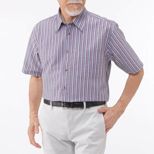 カジュアルシャツ 半袖 ベージュ ネイビー グレー メンズ サッカーストライプ 半袖シャツ 同サイズ3色組 紳士服 シニア 男性 縦縞 縞模様 洗える 上品 シンプル シニアファッション 40代 50代 60代 70代 80代 90代 父の日 お父さん おじいちゃん 春夏　how　p25887