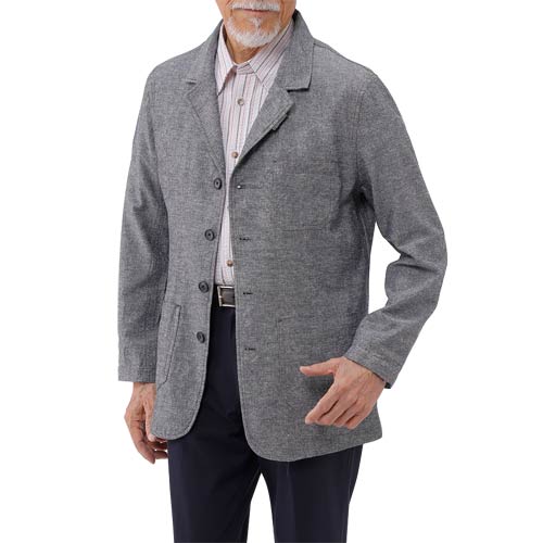 ジャケット ワークウエア風 シャツジャケット メンズ 麻混 シャンブレー カバーオール 全2色 作業着風 紳士服 シニア 男性 グレー ブルー 灰色 青 無地 オシャレ シンプル シニアファッション 40代 50代 60代 70代 80代 90代 父の日 お父さん 春夏　how　p26001