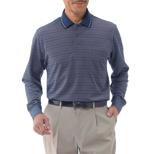 ポロシャツ 長袖 ボーダー グレー メンズ ポールミラー ボーダー柄長袖ポロシャツ 3色組 紳士服 シニア 男性 縞模様 縞柄 おしゃれ かっこいい シンプル シニアファッション 40代 50代 60代 70代 80代 父の日 お父さん おじいちゃん 秋冬　how　p26286