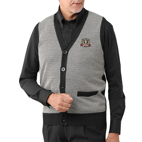 サルーンエクスプレス 前開きダンディーベスト 2色組 ベスト 前開き 千鳥格子柄 黒 メンズ 紳士服 シニア 男性 チョッキ ジレ 千鳥柄 ワンポイント グレー ブラック シンプル きれいめ シニアファッション 40代 50代 60代 70代 80代 父の日 お父さん 秋冬　sai　p26530