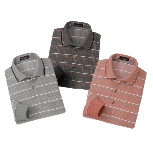 ポロシャツ 長袖 胸ポケット チェック メンズ ポールミラー 格子柄長袖ポロシャツ 3色組 紳士服 シニア 男性 グレー レッド セット カジュアル スポーティ シンプル シニアファッション 40代 50代 60代 70代 80代 父の日 お父さん おじいちゃん 秋冬　how　p26535 ポロシャツ 長袖 胸ポケット チェック メンズ ポールミラー 格子柄長袖