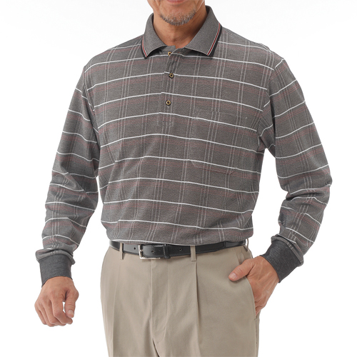 ポロシャツ 長袖 胸ポケット チェック メンズ ポールミラー 格子柄長袖ポロシャツ 3色組 紳士服 シニア 男性 グレー レッド セット カジュアル スポーティ シンプル シニアファッション 40代 50代 60代 70代 80代 父の日 お父さん おじいちゃん 秋冬　how　p26535