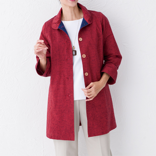 日本製 久留米織ジャケット 全2色 ジャケット ハーフ丈 コットン レディース 婦人服 ミセス シニア 女性 レッド ブルー 赤 青 無地 裏地配色 おしゃれ シンプル カラージャケット 上品 久留米織り 40代 50代 60代 70代 80代 90代 母の日 お母さん 春夏　fuji　p26907