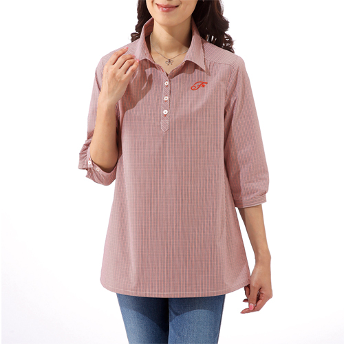 シャツ 体型カバー レディース 綿100％ チェック柄半開シャツ 3色組 カジュアルシャツ 7分袖 婦人服 ミセス シニア 女性 七分袖 ブラック グリーン レッド 黒 赤 緑 コットン シンプル ワンポイント 刺繍 40代 50代 60代 70代 80代 母の日 お母さん 春夏　fri　p26947