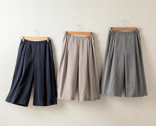 日本製 ひざが隠れる涼やかキュロット 3色組 3L 4L 5L キュロットスカート 膝下丈 レディース 婦人服 ミセス シニア 女性 ネイビー ベージュ グレー 紺色 薄茶色 灰色 ひざ下 キュロットパンツ シンプル 無地 50代 60代 70代 80代 90代 母の日 お母さん 春夏　fri　p26986