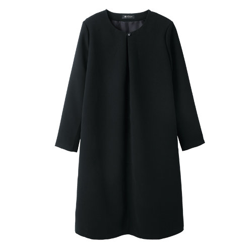 日本製 ゆったりフォーマルワンピース ノーカラー M L LL 3L ブラック