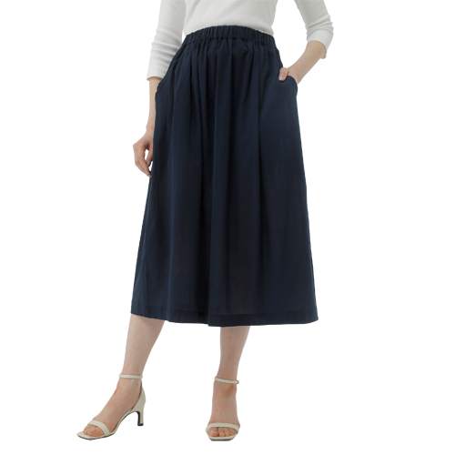 日本製 高島ちぢみスカート 紺色 スカート 膝下丈 ウエストゴム レディース 婦人服 ミセス シニア 女性 ネイビー ゴムスカート ちぢみ織り フレアスカート ミモレ丈 おしゃれ 上品 シンプル ファッション 40代 50代 60代 70代 80代 90代 母の日 お母さん 春夏　natu　p27228