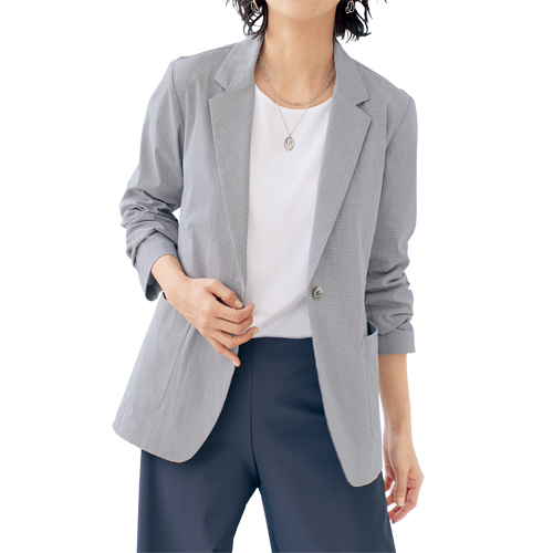 ストレッチサッカージャケット 全3色 テーラードジャケット サッカー素材 レディース 婦人服 ミセス シニア 女性 グレー ホワイト ブルー 灰色 白 青 水色 無地 シンプル 上品 かっこいい サマージャケット 40代 50代 60代 70代 80代 90代 母の日 お母さん 春夏　nss　p27273