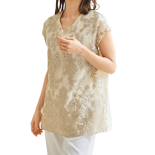 カーディガン チュニック セット レディース ラメ＆刺しゅうレース使い