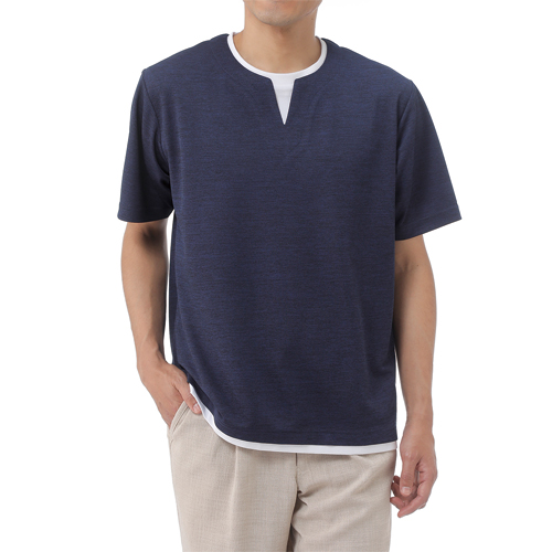 Tシャツ カットソー 半袖 3枚セット ネイビー ピンク グレー メンズ ユナイテッド 鹿の子 重ね着風 半袖 Tシャツ 3色組 紳士服 シニア 男性 杢調 おしゃれ シンプル 無地 シニアファッション 40代 50代 60代 70代 80代 90代 父の日 お父さん おじいちゃん 春夏　how　p27415