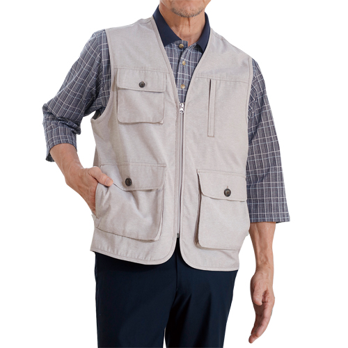 ベスト 前開き カジュアル メンズ ハンティントン・クラブ ダンガリーマルチポケットベスト 2色組 紳士服 シニア 男性 ベージュ ネイビー ポケット付き ダンガリー生地 シンプル 無地 シニアファッション 40代 50代 60代 70代 80代 90代 父の日 お父さん 春夏　how　p27416