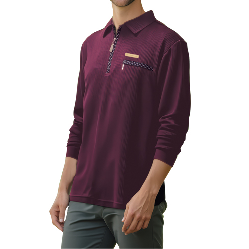 ミックス調ジップアップポロシャツ 3色組 ポロシャツ ファスナー付き胸ポケット 長袖 メンズ 紳士服 シニア 男性 大人 ファスナー カジュアル ワインレッド ベージュ ブラック 黒 無地 シンプル ファッション 40代 50代 60代 70代 80代 父の日 お父さん 秋冬　fri　p27689