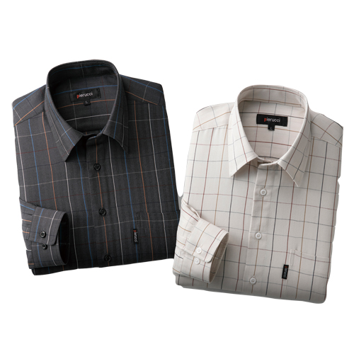 ピエルッチ ウィンドーペン柄シャツ 2色組 シャツ チェック柄 長袖 メンズ 紳士服 シニア 男性 大人 ウィンドウペーン シンプル クラシカル 上品 ネイビー ベージュ グラフチェック シニアファッション 40代 50代 60代 70代 80代 90代 父の日 お父さん 秋冬　sai　p27702