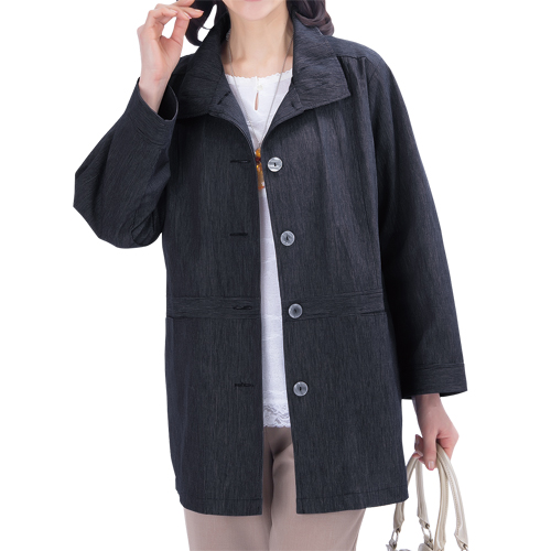 日本製 亀田縞ジャケット ネイビー ジャケット コットン 和素材 レディース 婦人服 ミセス シニア 女性 大人 紺色 長袖 シンプル 上品 無地 和テイスト シニアファッション 40代 50代 60代 70代 80代 90代 母の日 お母さん おばあちゃん 秋物 冬物 秋冬　natu　p27718