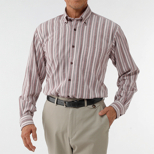 ハンティントン・クラブ 綿混ストライプ長袖ストレッチシャツ 2色組 綿混 カジュアルシャツ ボタンダウンシャツ メンズ 紳士服 シニア 男性 大人 ワインレッド ネイビー 縦縞 縞柄 シンプル 上品 ファッション 40代 50代 60代 70代 80代 父の日 お父さん 秋冬　how　p27849