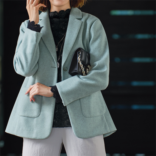 カットソーテーラードジャケット 杢調ミントグリーン テーラードジャケット ポケット付き レディース 婦人服 ミセス シニア 女性 大人 緑 グリーン ジャケット アウター 上品 きれいめ シンプル 40代 50代 60代 70代 80代 90代 母の日 お母さん 秋冬　nss　p27896