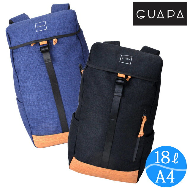 リュック a4 撥水 GUAPA グアパ DONAU かぶせリュック 18L[51003] 撥水 A4 PC収納 通勤 通学 レディース メンズ おしゃれ 大容量 黒 紺 ブラック ネイビー 男子 女子 中学生 高校生 大学生 大人 おすすめ スポーツ レジャー アウトドア 旅行 通学 木目 リュックサック