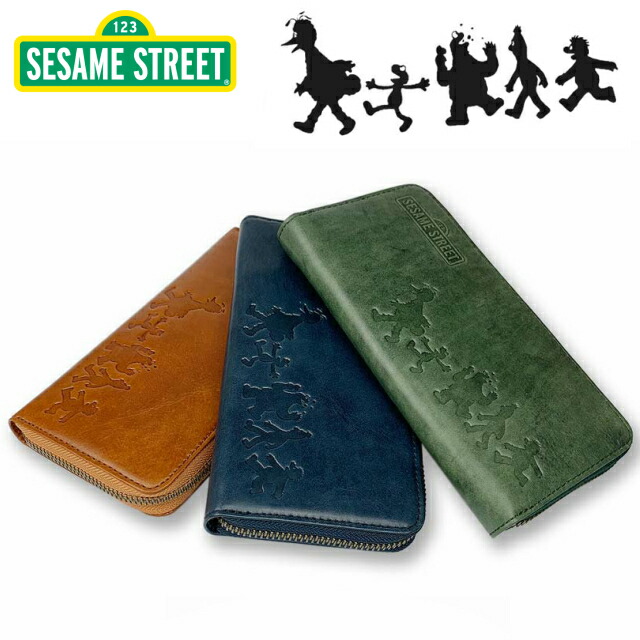 セサミストリート グッズ サイフ SESAMESTREET ラウンドファスナー長財布 sek-10 メンズ レディース 財布 大人 革 サイフ エルモ クッキーモンスター キャラクター 男性 レザー セサミ メンズ財布 レディース財布  20代 30代 大容量 緑 茶 紺 おしゃれ グリーン プレゼント