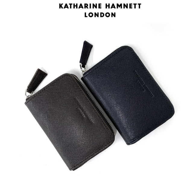 小銭入れ メンズ カード KATHARINE HAMNETT キャサリンハムネット PRISM パス付BOX小銭入れ 490-50501 パスケース付き ケース ボックス型 見やすい 使いやすい メンズ メンズ財布 定期入れ付き カード収納 キャッシュレス コンパクト ファスナー小銭入れ 黒 茶