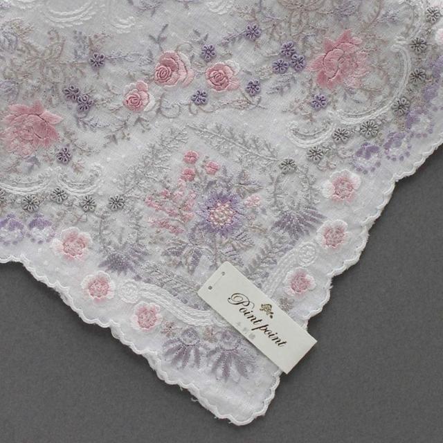 【送料無料】ベトナム手刺繍ハンカチ　フラワーデザイン　6212 ピンク