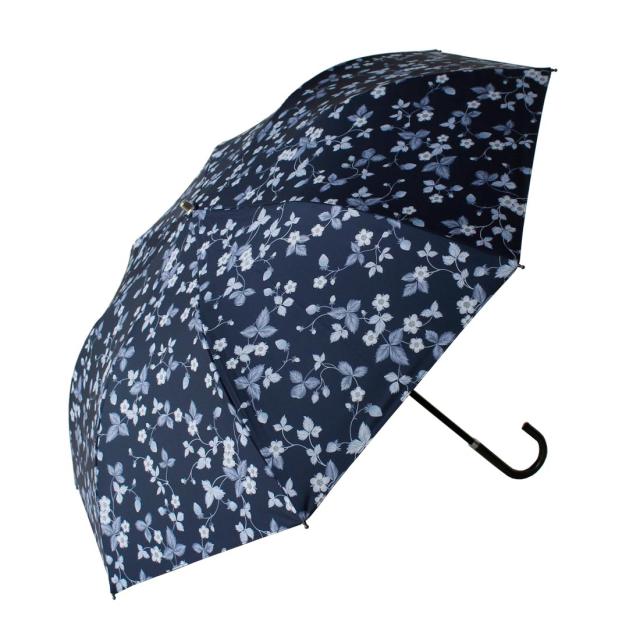 ウェッジウッド　晴雨兼用　折りたたみ傘（傘袋付き）ストロベリー インクブルー　ネイビー　【】