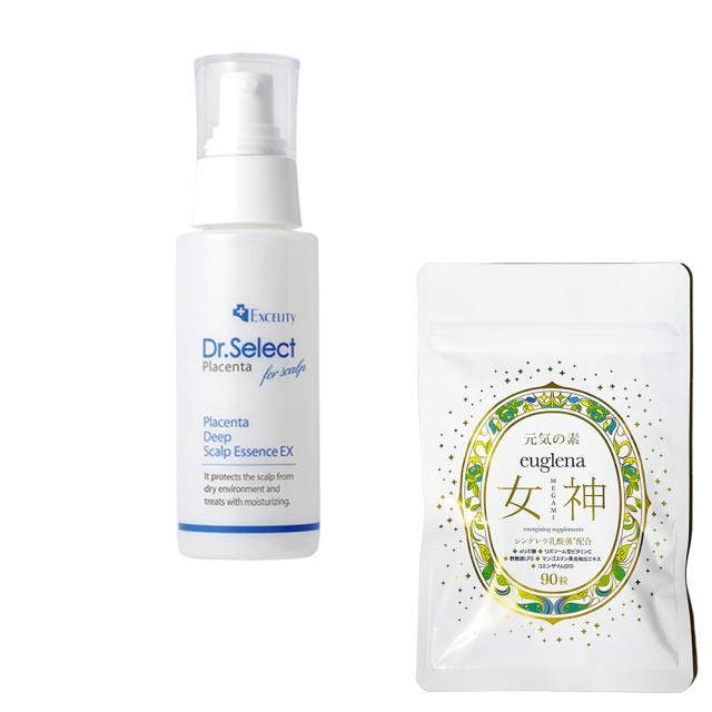 お得セットユーグレナ女神90粒＋ドクターセレクトプラセンタ ディープスカルプエッセンス EX　80ｍｌ　頭皮・頭髪用美容液